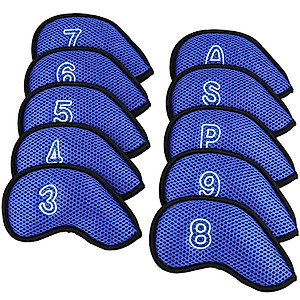10Pcs/Pack New Meshy Golf Iron Covers Set Golf Club Head Cover Fit Most Irons (Blue)