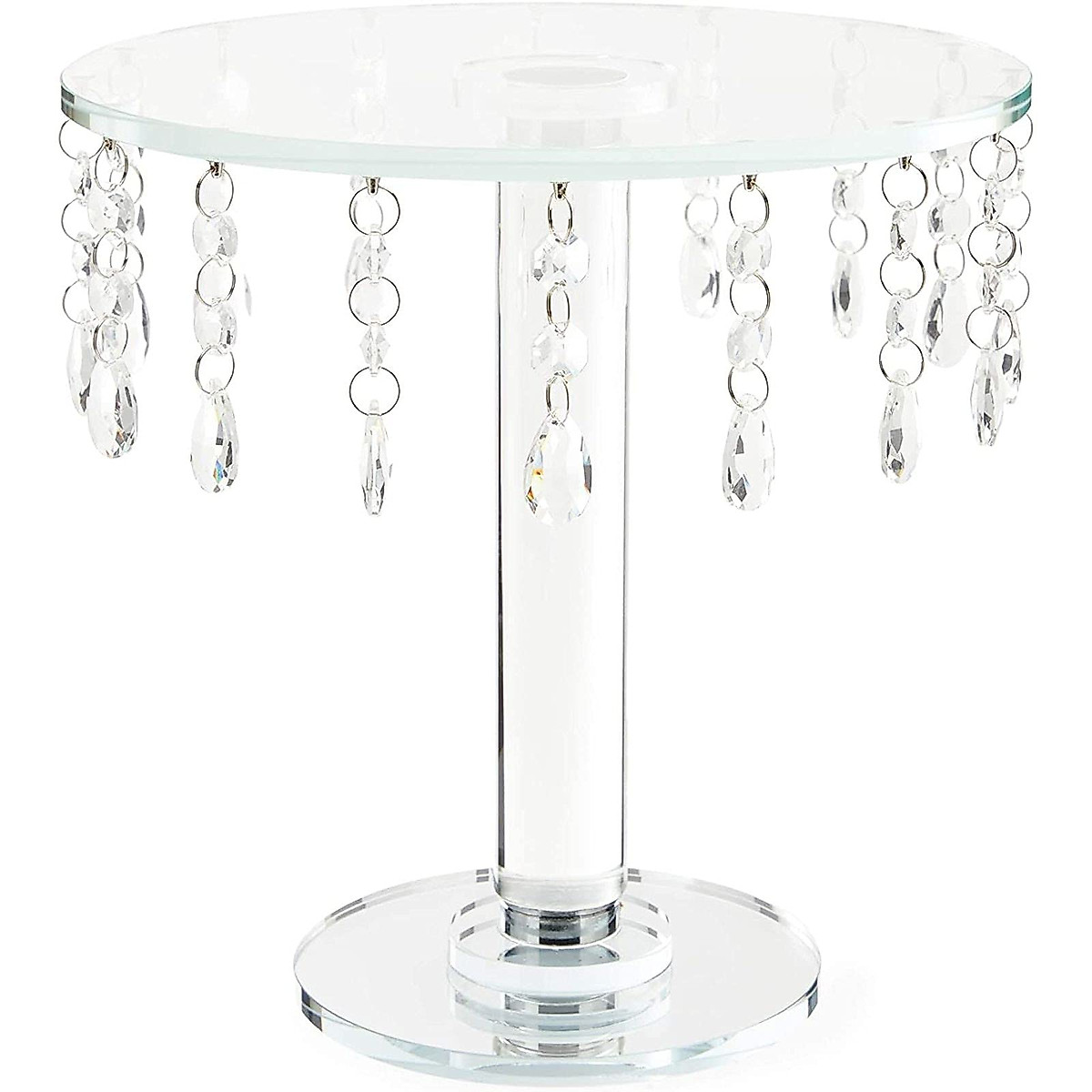Okuna Outpost Glass Cake Stand with Crystals for Weddings and Birthdays (10 x 9.5 In)
