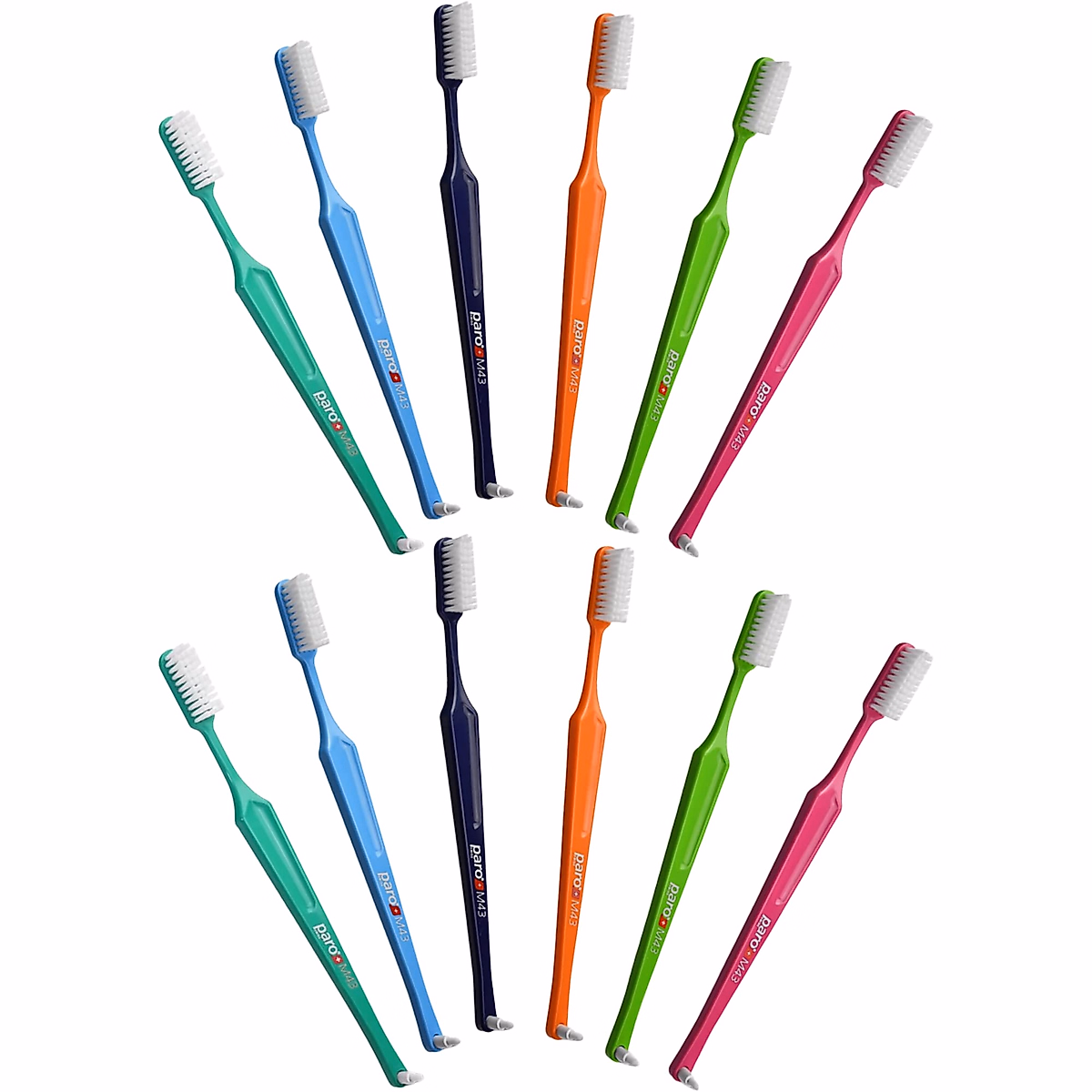 Paro M43 Toothbrush 708 | Compact Brush Head with Medium Bristles and Exchangeable Inter Space F | 4 Rows, 43 Tufts (12 Pack Multicolor)