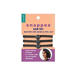 Snap Hair Ties for Thick, Natural, Curly Hair | No Slip, No Tension Pro Hair Tie | Strong Ponytail Holder (3 Pack, Black)