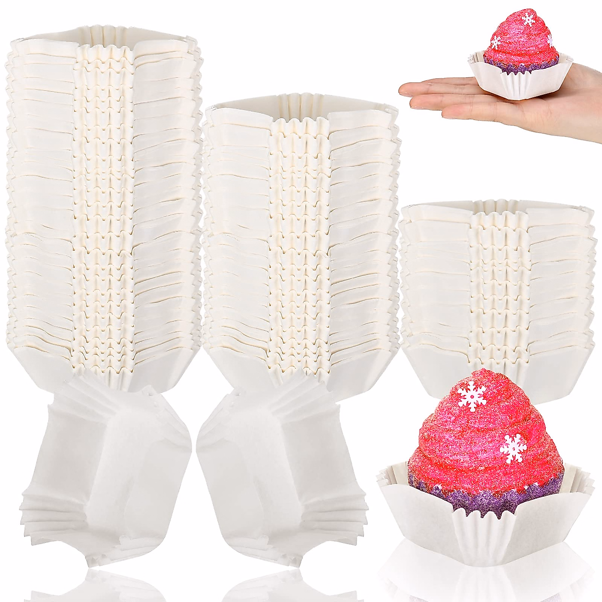 Tanlade 350 Pcs Square Mini Cupcake Liners Disposable Brownie Baking Cups Pan Liners Paper Baking Cup for Cupcakes and Cup Liners Party Supplies for Weddings Birthdays Bridal(White)