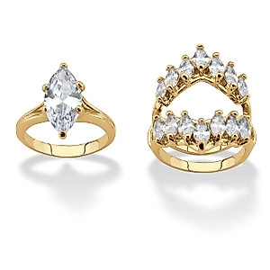 PalmBeach Goldtone or Silvertone Marquise Cut Cubic Zirconia Jacket Bridal Ring Set Size 7