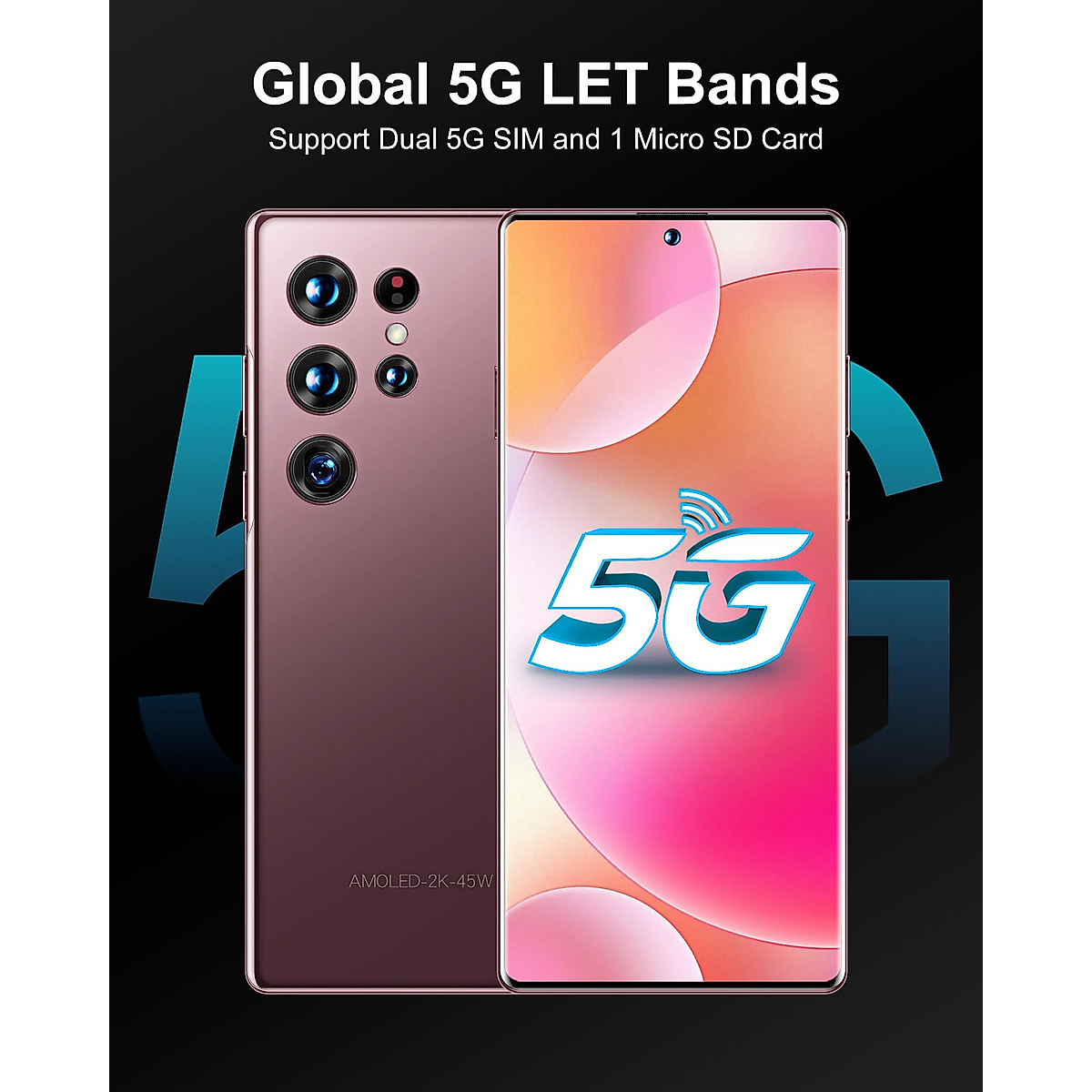 5G Unlocked Cell Phones,6G+256GB Dual Sim Smartphone, C21 Unlocked Mobile Phone with 7.3 inch Waterdrop Screen, Android Phone 24+64 MP | 7300mAh | Fingerprint Lock & Face ID | US Version (rose gold)