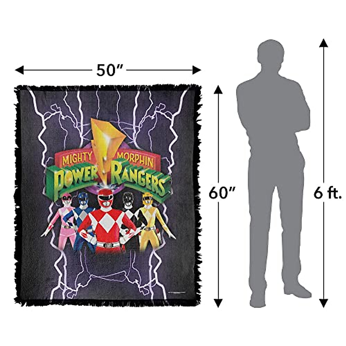 LOGOVISION Power Rangers Blanket, 50"x60" Lighting Rangers Woven Tapestry Cotton Blend Fringed Throw