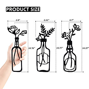 TENGZHEN Set of 3 Metal Vase Flowers Wall Art Metal Flower Wall Art Wall Decor Hanging Iron Wall Sculptures Hanging for Home Bedroom Bathroom Kitchen Garden Outdoor and Indoor Housewarming Gift(Black)
