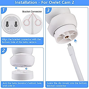 Clamp Mount for Owlet Cam and Owlet Cam 2, Flexible Baby Monitor Holder Crib Mount Without Tools or Wall Damage - White