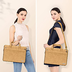 MOSISO Laptop Shoulder Bag Compatible with MacBook Pro 16 inch 2022 2021 M1 Pro/Max A2485/2019-2020 A2141,15-15.6 inch Notebook,Waterproof PU Leather Carrying Sleeve with Front Pocket&Belt, Brown