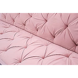66"Modern Velvet Futon Sofa Bed,Convertible Folding Sleeper Sofa with 3 Angles Adjustable Back,Wood Legs,Small Couch Bed Recliner for Small Space,Living Room Bedroom Apartment Dorms Office (Pink)