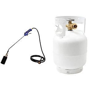 Flame King Propane Torch Kit Heavy Duty Weed Burner, 340,000 BTU & YSN5LB 5 Pound Propane Tank Cylinder, Great For Portable Grills, Fire Pits, Heaters And Overlanding, White