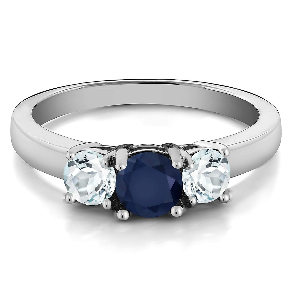 Gem Stone King 925 Sterling Silver Blue Sapphire and Sky Blue Aquamarine Ring For Women (1.04 Cttw, Gemstone Birthstone, Available In Size 5, 6, 7, 8, 9)