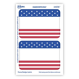 Avery Premium American Flag Name Tags, No Lift No Curl, 36 Handwriteable Name Stickers
