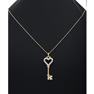 Timeless Love 1/10 CTTW Diamond Heart & Key Pendant Set in Sterling Silver with Gold Plating, Necklace with 18" Chain, Dainty Jewelry for Women, Luxury Fashion Pendant Necklaces for Women or Girls