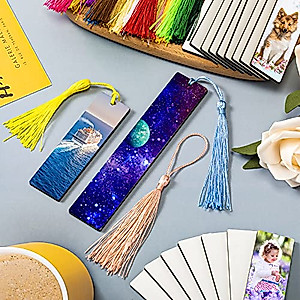 80 Pcs Sublimation Blank Bookmark Heat Transfer DIY Bookmark Sublimation Bookmarks with Hole and 80 Pieces Colorful Tassels for Women Men DIY Crafts Projects Birthday Wedding