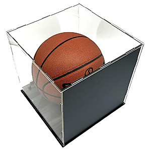 Basketball Display Case Full Size, Clear Acrylic with Mirror & 2 Level Riser UV Protection, Square Box Collectible Memorabilia