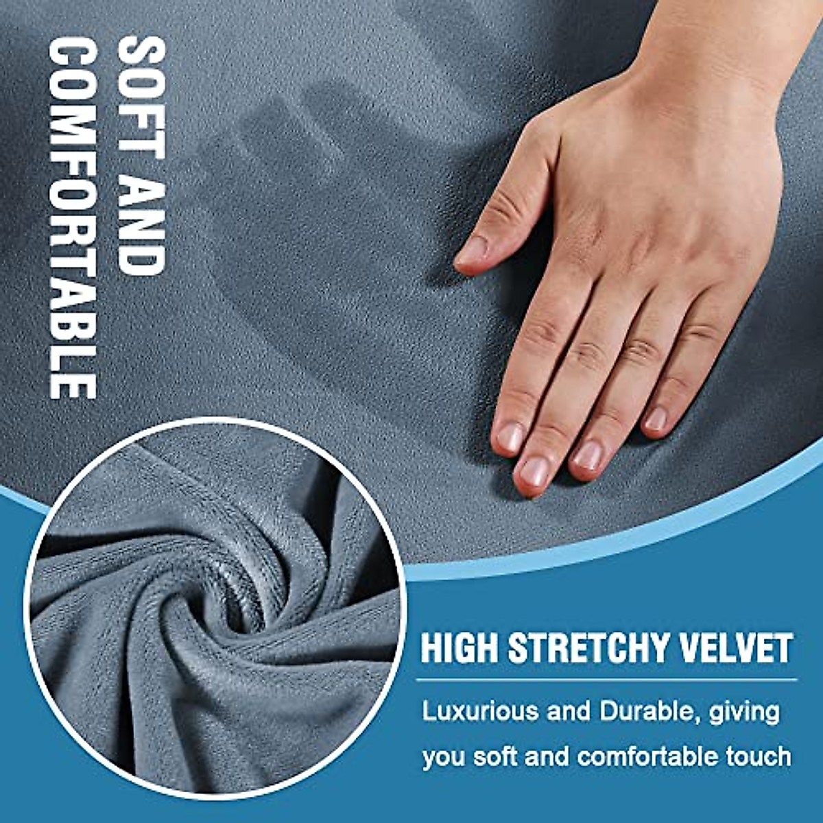 H.VERSAILTEX Sofa Cover 3 Piece T Cushion Loveseat Slipcovers Thick Velvet Couch Cover Stretch T Cushion Sofa Covers for 2 Cushion Couch with 2 Individual T Cushion Covers Washable, Stone Blue