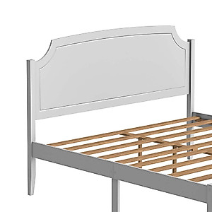 Altillo King Size Bed Frame, White Contemporary Solid Wood Bed, Wooden Platform Bed Frame, Slatted Supports, No Box Box Needed, King Size Painted Finish (King)