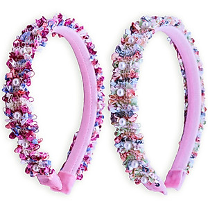 FROG SAC 2 Beaded Headbands for Girls, Pink Pearl Bead Hair Bands for Kids, Cute Fashion Girl Headband Hair Accessories, Confetti Hairbands for Children, Easter Basket Fillers Stocking Stuffers
