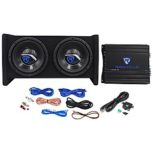 Rockville RV8.2A 800 Watt Dual 8" Car Subwoofer Enclosure+Mono Amplifier+Amp Kit black