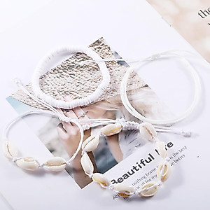 PIPITREE 12Pcs Beach Surfer Wave Bracelets for women, Adjustable Handmade Waterproof Braided String Beaded Anklets Starfish Shell Ankle Bracelet for Women Boho Summer White Bracelet Set
