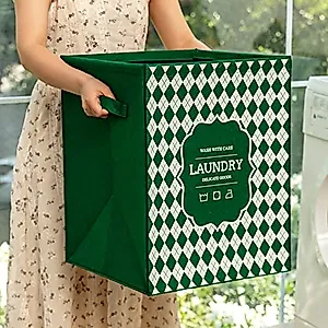 LUFOFOX Felt Collapsible Laundry Basket,70L Large Fabric Kids Laundry Hamper with Handles,Tall Laundry Basket Organizer for Dirty Clothes,Baby Toy Basket,14.9"×14.9"×19.3" Green