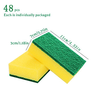 GWZiehory 48 Pack Dish Sponge for Kitchen,Individually Wrapped Sponges,Non-Scratch Dual Sided Dish Scrubber for Dishwashing and Household Cleaning