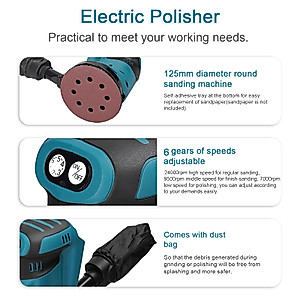 Random Orbit Sander, Weytoll 5'' Brushless Random Orbit Sander, Cordless Orbital Sander, Storage Bag, max. 24000RPM, 6 Speed variable Orbital Sander, Tool Only