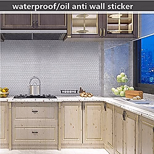 Kitchen Backsplash Stickers, 196.85x15.75 Inch Kitchen Wallpaper Stickers Self Adhesive Kitchen Aluminum Foil Stickers Oil Proof Waterproof (Silver Orange Peel Texture)