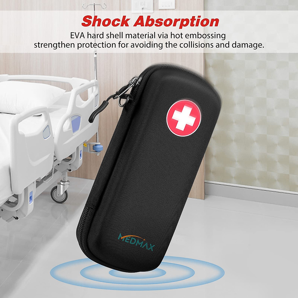 MEDMAX Epipen Medical Carrying Case, Hard Shell EVA Shock Absorption Travel Medication Organizer Bag Emergency Medical Pouch Holds 2 EpiPens, Asthma Inhaler, Auvi-Q, Allergy Supplies (Black)