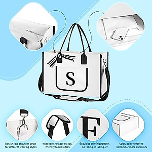 Friend Birthday Gifts for Women w Makeup Bag, Ini-tial Can-vas Tote Bag for Women, Personalized Couple Bride Valentines Gifts w Inner Pocket, Front Pocket, Shoulder Strap, Card, Gift Box, Beach Bag B