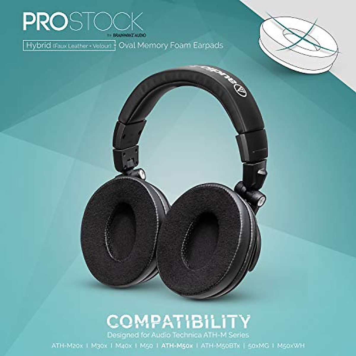 ProStock Hybrid - Custom Upgraded ATH M50X Replacement Ear Pads, Improved Comfort, No Change in Sound, Crafted Earpads Desgined for ATH M50X, M50BTX, M40X Headphones