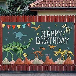 Dinosaur Birthday Backdrop Large Dinosaur Happy Birthday Photography Background Dinosaur Banner for Boys Baby Shower Dinosaur Theme Birthday Party Decoration Supplies, 72.8 x 43.3 Inch