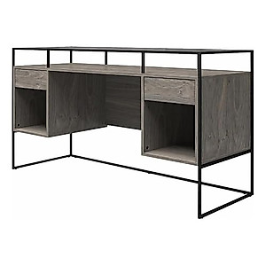 Ameriwood Home Camley Modern 2-Drawer Desk with Fluted Glass Top, Gray Oak