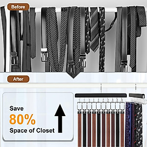 TOPIA HANGER 2 in 1 Belt Tie Hanger for Closet Max 30 Belts with 30 Ties Capacity, 20 Hooks Belt Tie Racks Wooden Hanger for Closet Organizer Storage “U” Fit for Belt and “一” Fit for Tie - CT47B