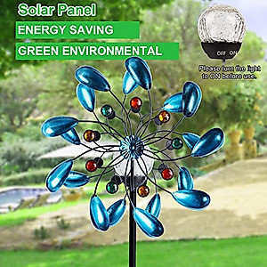 Glintoper Solar Wind Spinner, Outdoor Metal Stake Yard Spinners, Jewel Cup Garden Wind Catcher Windmill for Mom, Color Changing Glass Ball, Mothers Day Ideal Gifts, Dual Direction for Patio Lawn Yard
