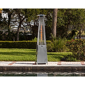 Fire Sense 60523 Pyramid Flame Patio Heater 40,000 BTU Outdoor Propane Heater Tower with Wheels - Stainless Steel