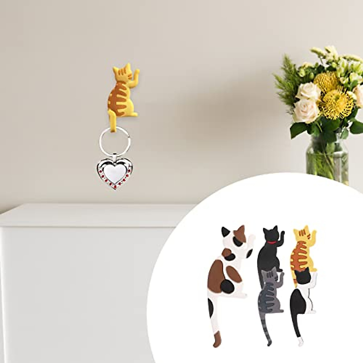 OUNONA 5pcs Cute Cat Wall Hooks Magnetic Refrigerator Hooks Set Fridge Magnet Hanging Hook Sticker Door Whiteboard Animal Key Holders for Home Office Decorations