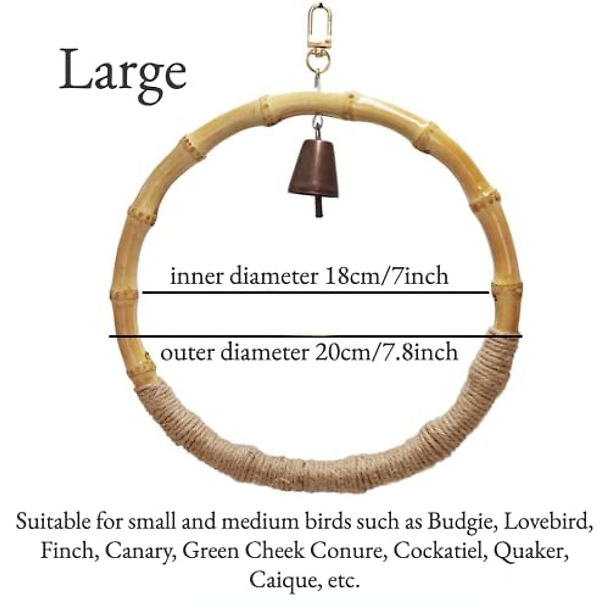 Hanging Bird Cage Swing Toy Natural Bamboo Parrot Perch Swing Hanging Bird Perch with Stand Small Wood Bird Toys Cockatiel Cage Accessory for Finch Budgie Conure (Large)