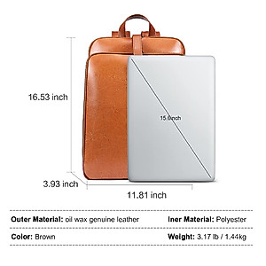 CLUCI Womens Backpack Purse Leather 15.6 Inch Laptop Travel Business Vintage Large Daypack Bag Brown