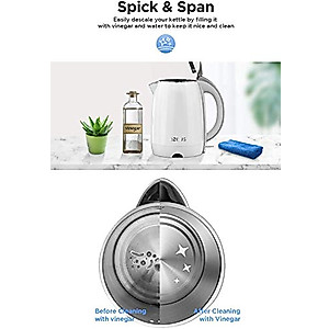 AZEUS Electric Kettle 1500W Cool Touch Tea Kettle Anti-scalding Design 1.8L Large Capacity Double Wall Kettle Cordless Water Boiler with Auto Shut-Off and Boil-Dry Protection, BPA-Free, White