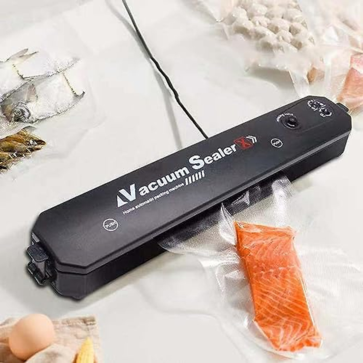 Automatic Vacuum Sealer for Food Meat Cooking Cold Storage Beef Fish Vegetables and Leftovers (Black, One Size)