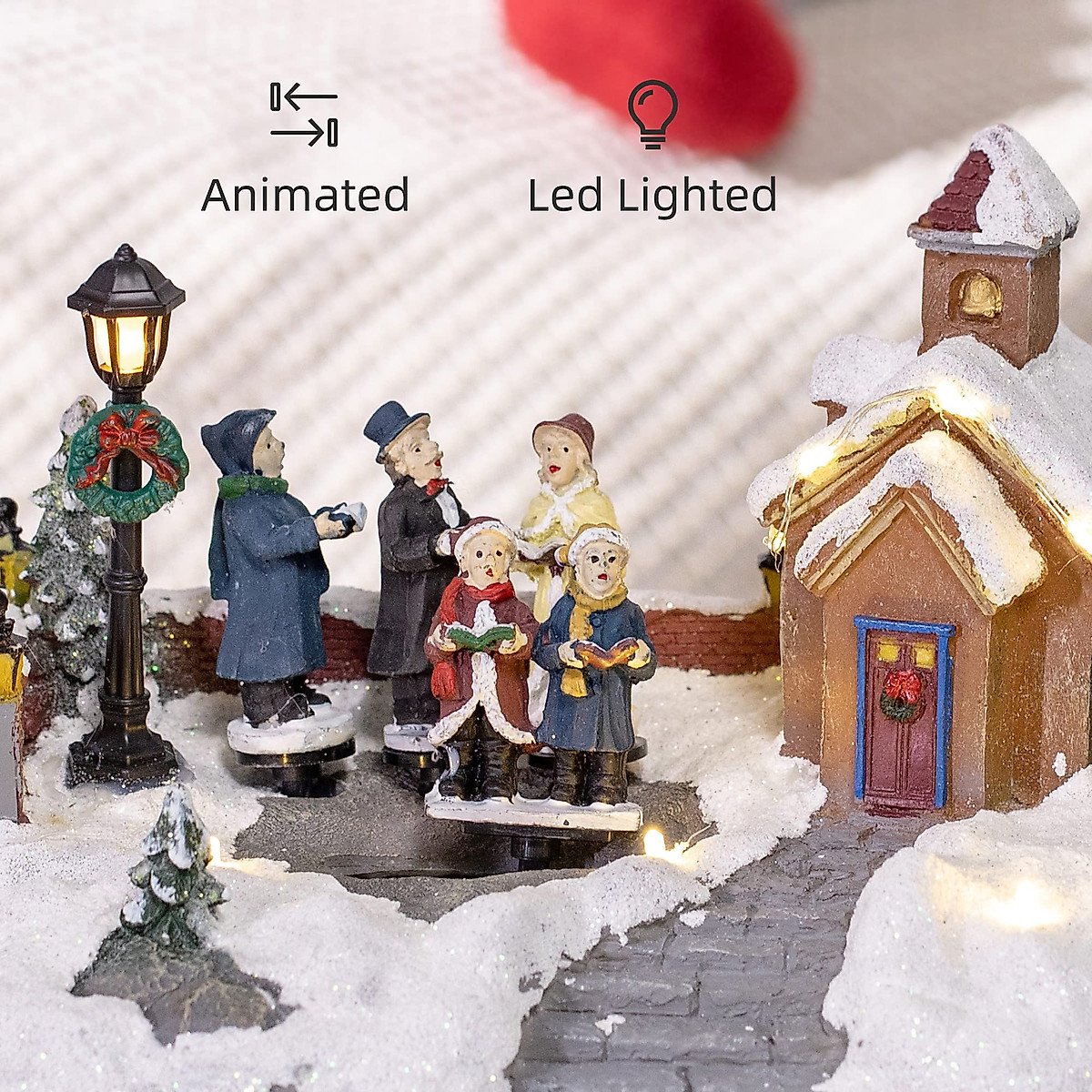 HOMCOM Christmas Village, Choir Animated Winter Wonderland Set with Multicolored LED Light, Battery Operated Christmas Decoration