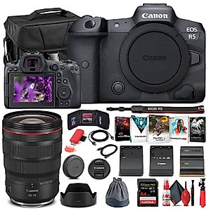 Canon EOS R5 Mirrorless Digital Camera (Body Only) (4147C002), Canon RF 24-70mm Lens, 64GB Memory Card, Case, Corel Photo Software, LPE6 Battery, External Charger, Card Reader + More (Renewed)