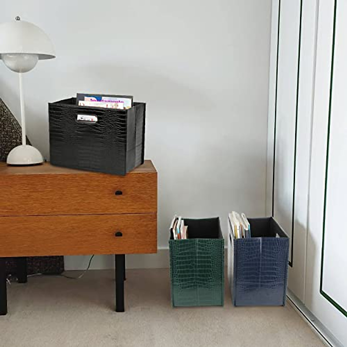 HofferRuffer Magazine Basket Holder, Foldable Magazine Rack, Document File Holder Organizer, File Folder, Newspaper Storage Bin Organizer for Home or Office, Home or Office (Black)