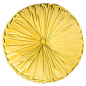 Safavieh Home Leila Mustard Round Button Tufted Decorative Pillow Pillow, 19"x19"