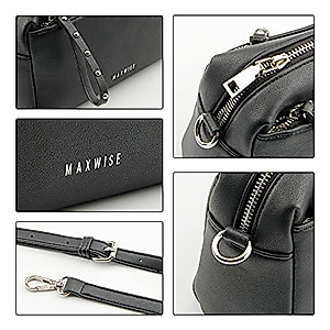 MAXWISE Shoulder Bags PU Leather Side Purse Crossbody Purses for Women Triple Zip Small Crossbody Bag for women,Cell Phone Purse Shoulder Handbag Wallet(Black)