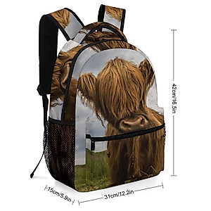 XOLLAR Large Travel Backpack Cute Highland Cow Lightweight Casual Daypack School Book Bag for Teens Boys Girls, One Size