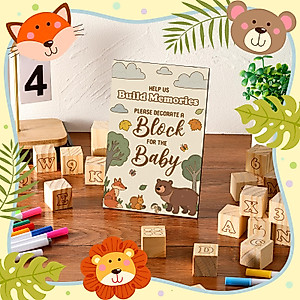 Watersay 53 Pcs Baby Shower Games Sign Kit Include 36 Abc Letter Alphabet Blocks 4 DIY Wooden Blocks 1 Block Game Frame Sign 12 Acrylic Markers for Gender Reveal Building Game Decorate Winners Decor