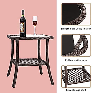 LEISU 3-Pieces Patio Swivel Wicker Bistro Furniture Set with Cushioned Patio Swivel Rocker Swivel Rocking Chairs Set Side Table Outdoor Rattan Conversation Sets (Rust)
