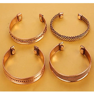 Touchstone Copper magnetic bracelet Tibetan style. Hand forged with solid and high gauge pure copper. Set of 4 different designs