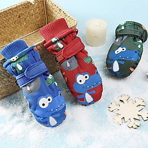 American Trends Toddler Winter Mittens Waterproof Boy Ski Gloves Warm Fleece Snow Mitten for Baby Boy Girl Cold Weather Navy Green S(Fits 2-4 years)